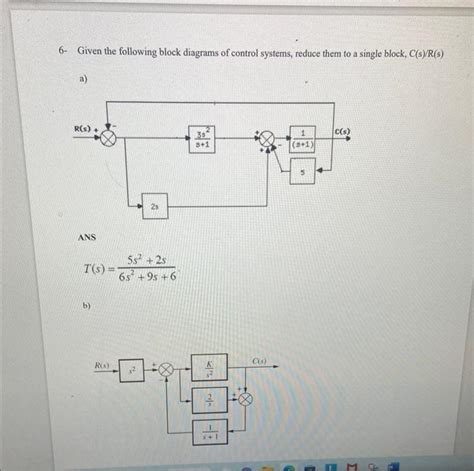 Solved 6- Given the following block diagrams of control | Chegg.com