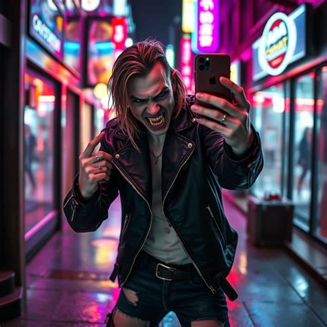 A Pale Skinned Vampire Influencer With Razor Sharp Fangs And Piercing