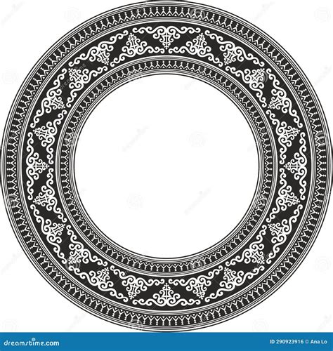 Vector Monochrome Black Round Yakut Ornament Stock Illustration