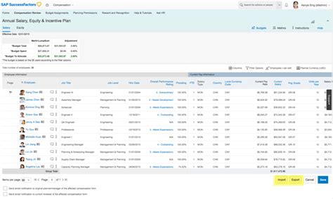 Successfactors Compensation Executive Review Export Import