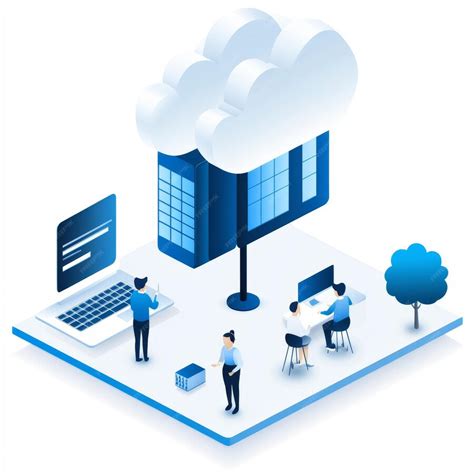 Cloud Computing Isometric Illustration Teamwork Data Storage Network Server People Cloud