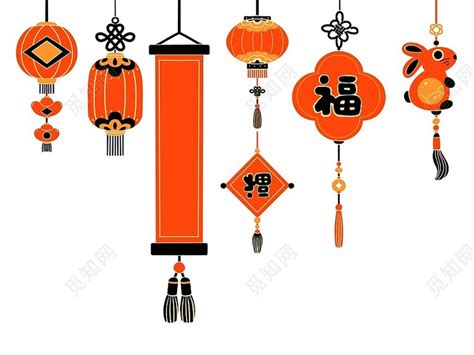 卡通扁平灯笼喜庆新年节日迎新年花灯福元素新年元旦灯笼图片素材下载 觅知网