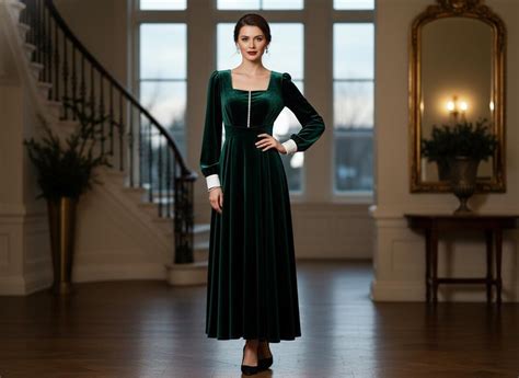 Womens Velvet Knit A Line Dress Pearl Decor Waist Gathered Long