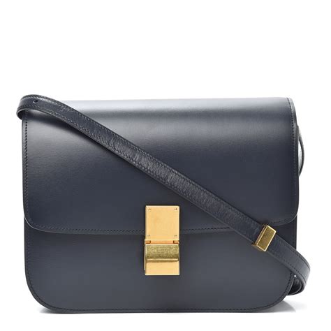 Celine Box Calfskin Medium Classic Box Flap Bag Navy 745108 Fashionphile