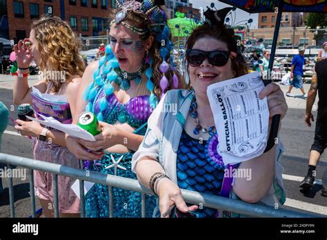 Brooklyn Ny — 2 June 2024 The Coney Island Mermaid Parade Brought Out
