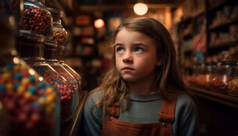 Premium Ai Image Cute Caucasian Girl Smiling Standing In Store