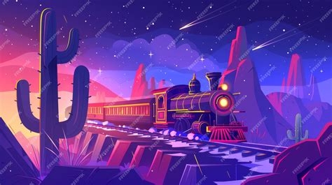 Premium Photo Animated Railroad Cartoon With Steam Train Riding Night