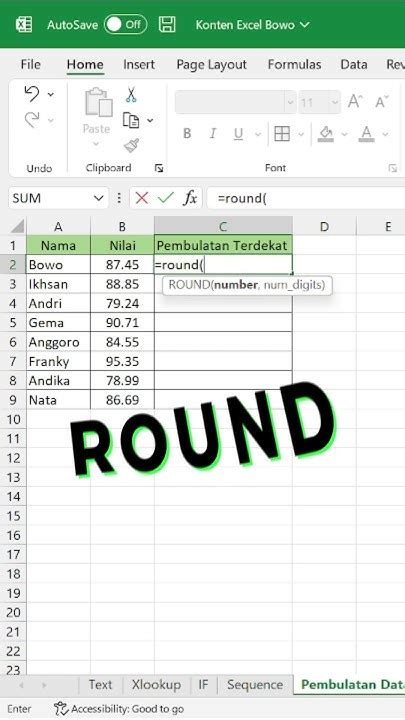 Rumus Round Microsoft Excel Youtube