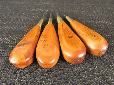 4 Leatherwork Stitching Awls With Boxwood Handles Blanchard Sold