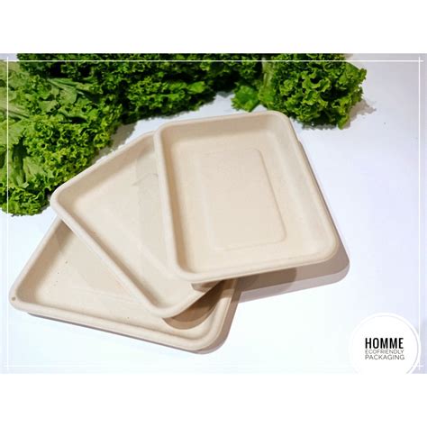 Jual 25 Pcs 800ml Food Tray Rectangle Bamboo Pulp Ecofriendly