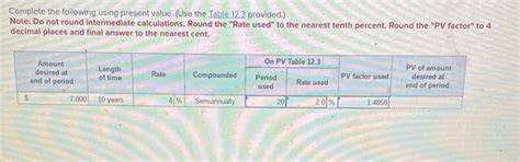 Solved Complete The Following Using Present Value Use The Chegg