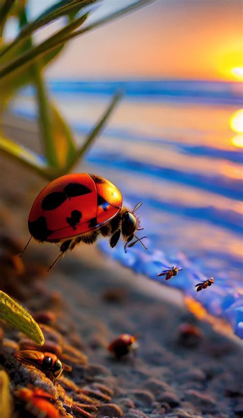 Ladybug Having A Day At The Beach In 2024 Ladybug Beach Fantasy