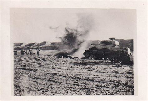 Original Wwii Snapshot Photo British M4 Sherman Tank Under Fire At El
