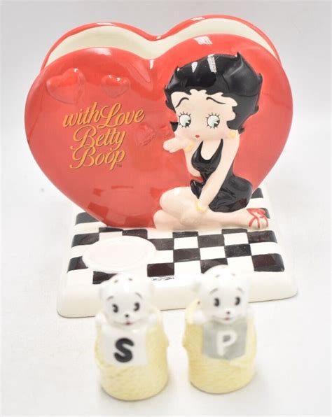 Vintage Betty Boop With Love Salt And Pepper Pots With Napkin Holder By