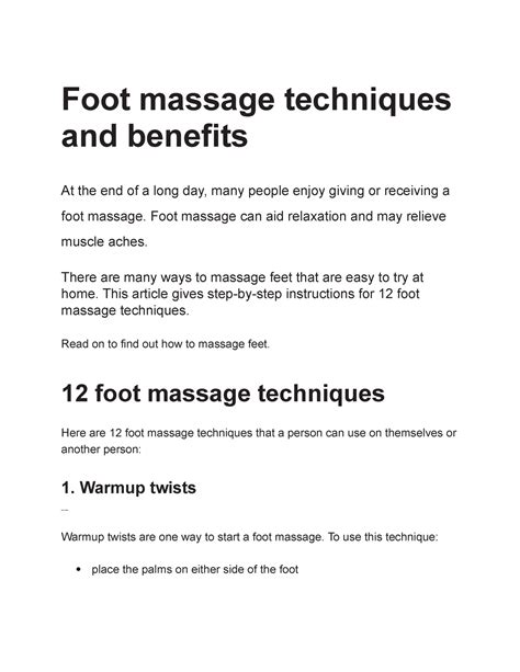 Foot Massage Techniques And Benefits Foot Massage Techniques And