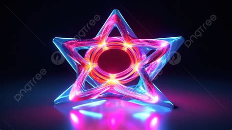 네온 반사 미래형 3d 일러스트와 함께 조명 별 모양의 기하학적 그림 네온 스타 3d 네온 별 3d 배경 일러스트 및 사진