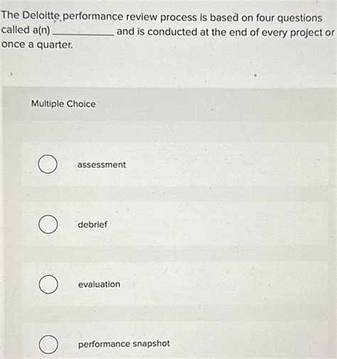 The Deloitte Performance Review Process Is Based On Four Questions Called A N Qquad And Is