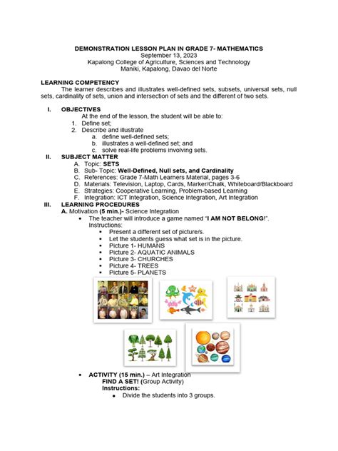 Lesson Plan Math 7 Pdf Learning Set Mathematics
