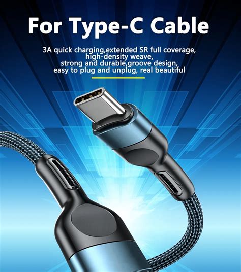 3a Usb Type C Fast Charger Cable Nylon Type C Usb Charging Data Sync