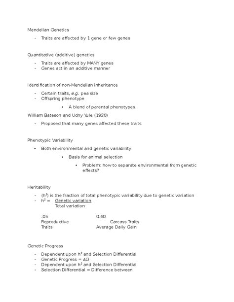 Quantitative Genetics Mendelian Genetics Traits Are Affected By 1
