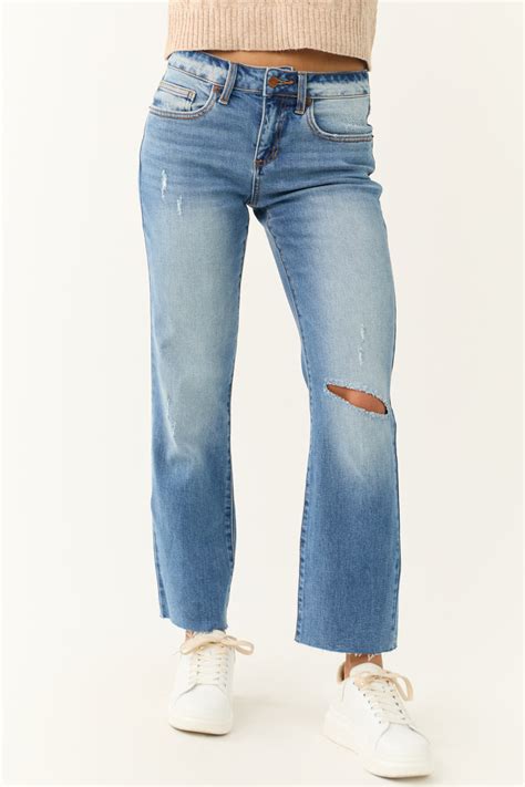 Sneak Peek Medium Wash Straight Leg Jeans Lime Lush Boutique
