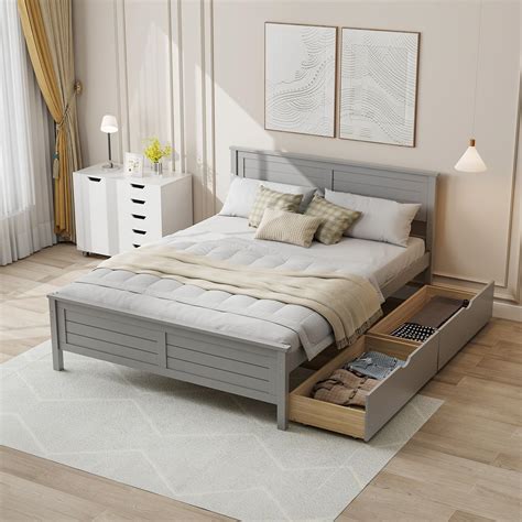 Giantex Wood Full Size Bed Frame With 2 Storage Drawers