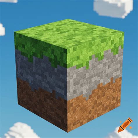 A Floating Minecraft Grass Block Against A Blue Sky With Pixelated