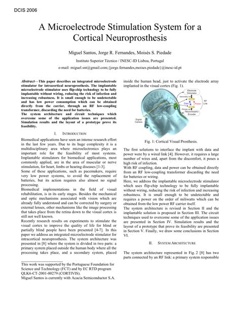 Pdf A Microelectrode Stimulation System For A Cortical Neuroprosthesis