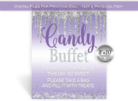 Candy Buffet Table Sign 8x10 Table Sign Printable Dripping Silver