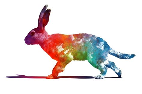 Rainbow Watercolor Hare On A White Background Neural Network Ai