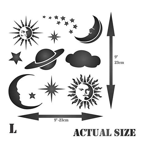 Celestial Stencil Reusable Suns Stars And Moons Wall Stencil Template