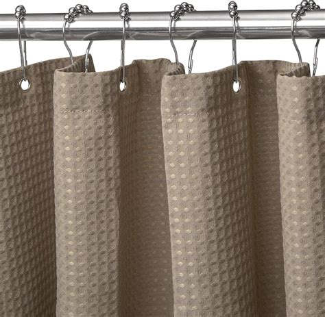 Waffle Weave Shower Curtain With Stainless Steel Hooks 256 Gsm Heavy