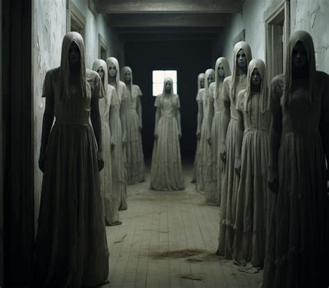 Arafed Image Of A Group Of Women In Long Dresses Standing In A Hallway