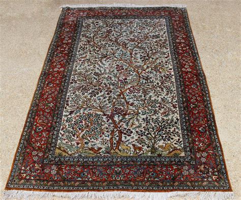 Lot Persian Tree Of Life Silk On Silk Rug