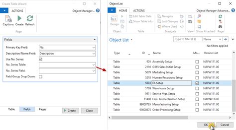 object manager advanced create table wizard