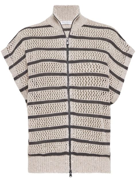 Brunello Cucinelli Striped Cardigan Neutrals Farfetch Uk
