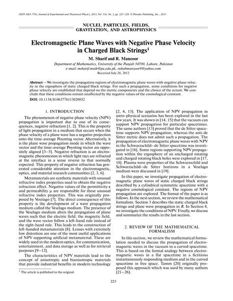 Pdf Electromagnetic Wave Propagation With Negative Phase Velocity In