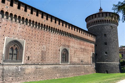 Sforza Castle Ancient Tower In Milan Italy Ancient Italian Medieval