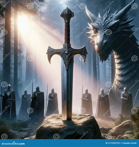 Excalibur The Mythical Sword In The Stone Stock Illustration Illustration Of Sword Camelot