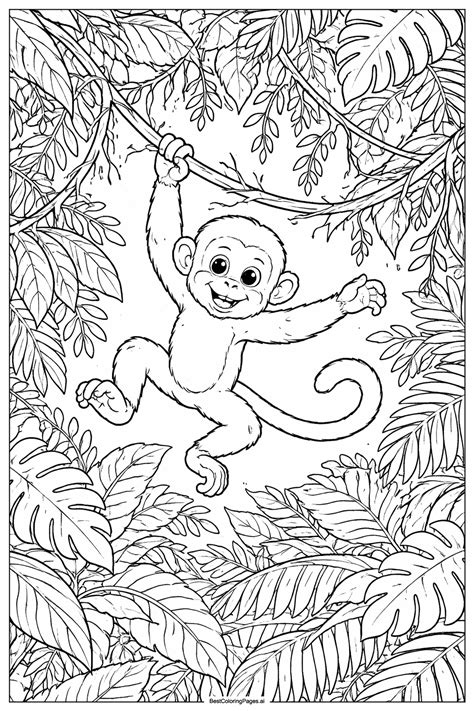 Mono Jugando En La Selva Tropical Dibujos Para Colorear Gratis