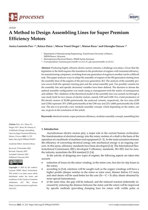 Pdf A Method To Design Assembling Lines For Super Premium Efficiency