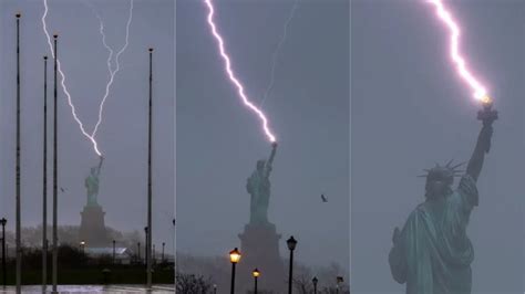Rare And Spectacular Photos Capture Lightning Striking The Statue Of