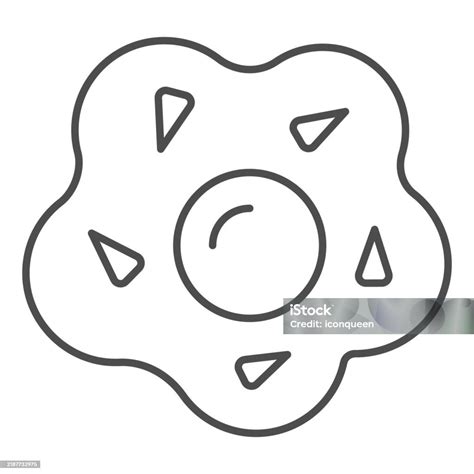 스크램블 에그 얇은 선 아이콘 요리 컨셉 벡터 그래픽 흰색 배경에 튀긴 계란 기호 모바일 또는 웹 디자인을위한 윤곽선 스타일 아이콘 검은색에 대한 스톡 벡터 아트 및 기타