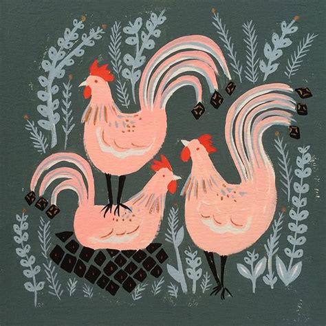 Three French Hens Illustration Art Illustration Bird Art