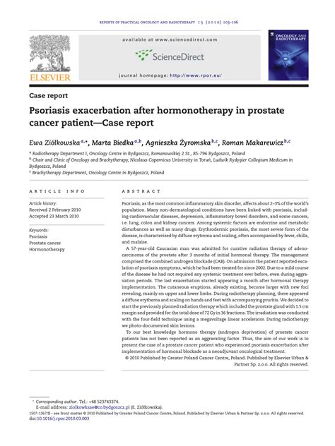Pdf Psoriasis Exacerbation After Hormonotherapy In Prostate Cancer