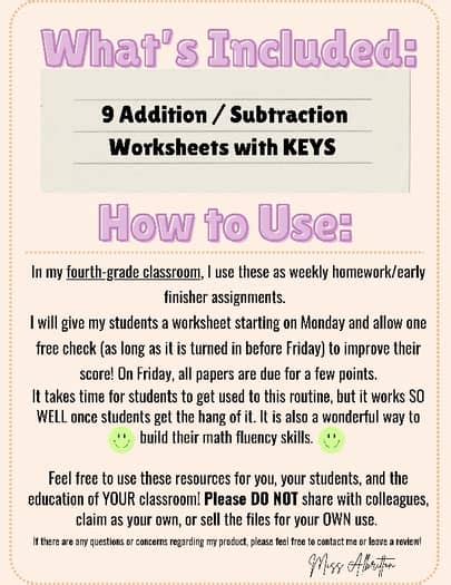 Addition And Subtraction Fluency By Miss Albrittons Resources Tpt