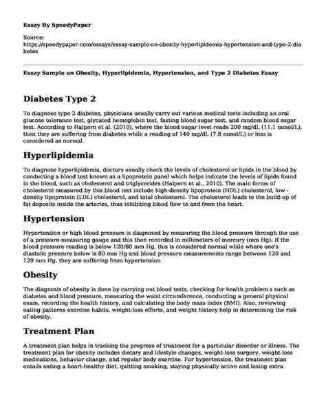 📌 Essay Sample On Obesity Hyperlipidemia Hypertension And Type 2