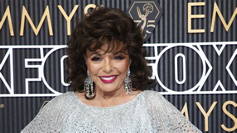 Joan Collins At Emmys 2023 Actress Wears Sparkling Blue Dress