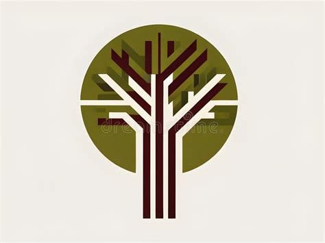 Abstract Geometric Tree With A Circular Canopy And A Rectangular Trunk In Limited Color Palette