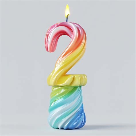 A Bright Rainbow Themed 3d Render Of Number Two Shaped Festive Candle